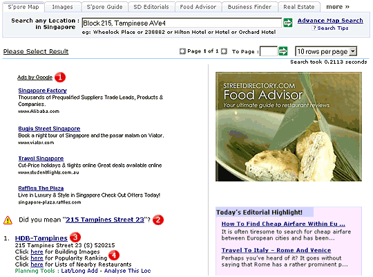 Streetdirectory Search Help - Singapore Location Search, Street Names